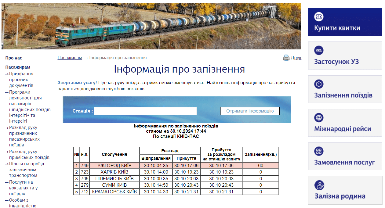 Де дізнатися інформацію про затримку поїзда? – Raillog